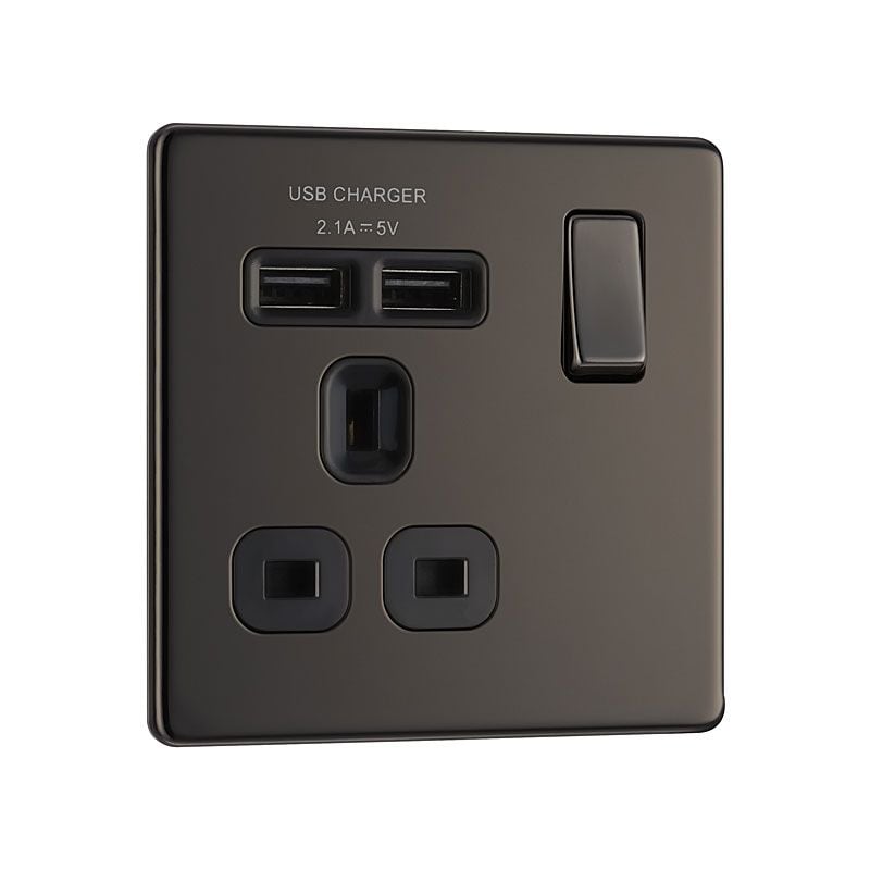 PS07 Single Plug Socket | USB | Push-on Plate 1 Gang | HandleStore.com