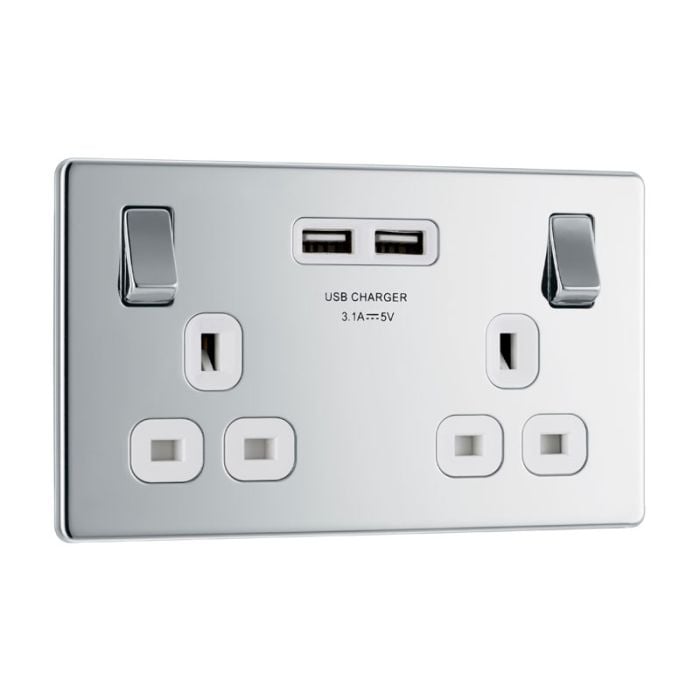 PS08 Double Plug Socket | USB | Push-on Plate 2 Gang | HandleStore.com