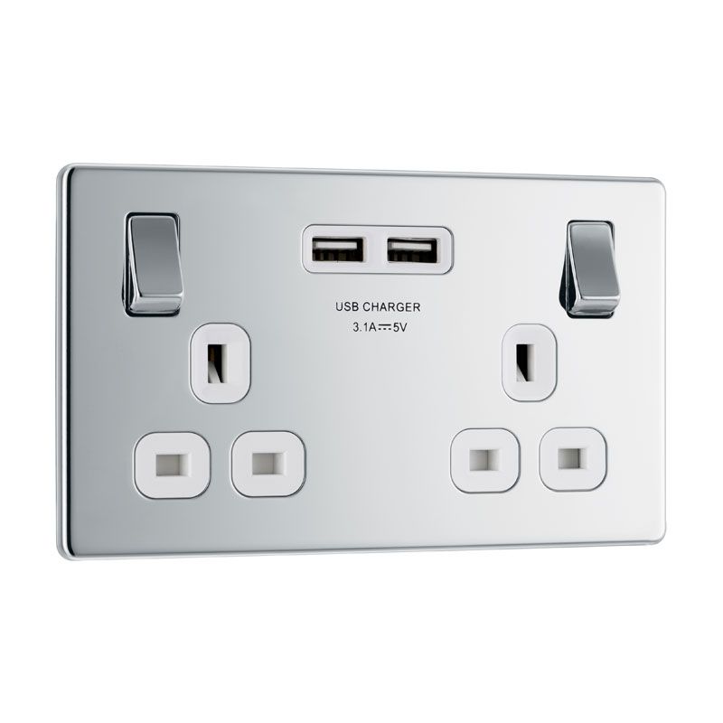 PS08 Double Plug Socket | USB | Push-on Plate 2 Gang | HandleStore.com