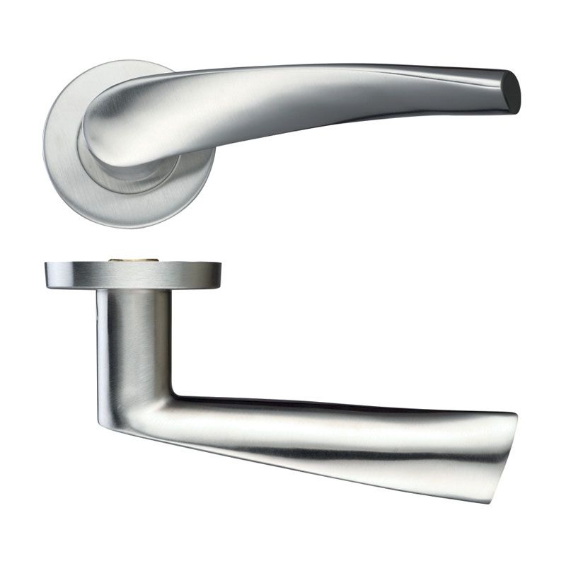 Z305 Curved Lever Rose Stainless Steel Door Handle | HandleStore.com