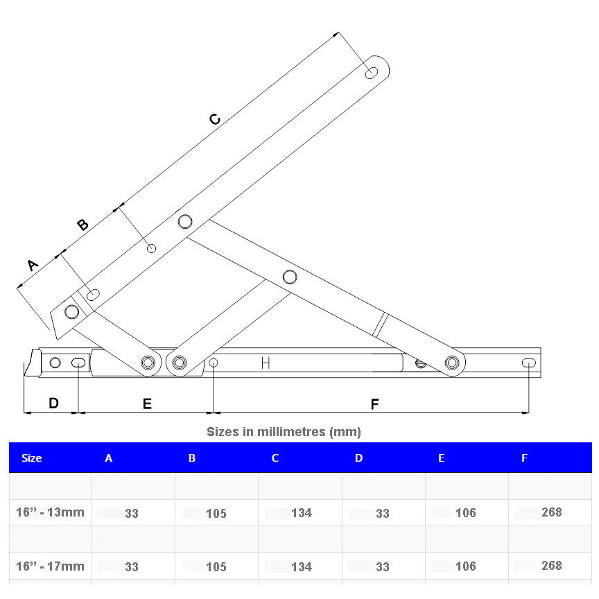 Fire Escape Window Hinges - 16 inch Side Hung.