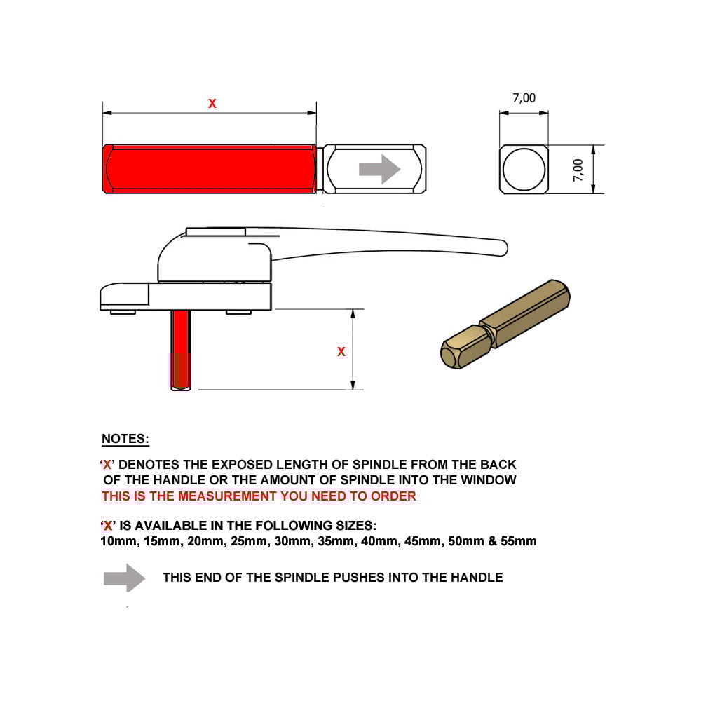 Replacement Spindle For W98 uPVC Espag Window Handle